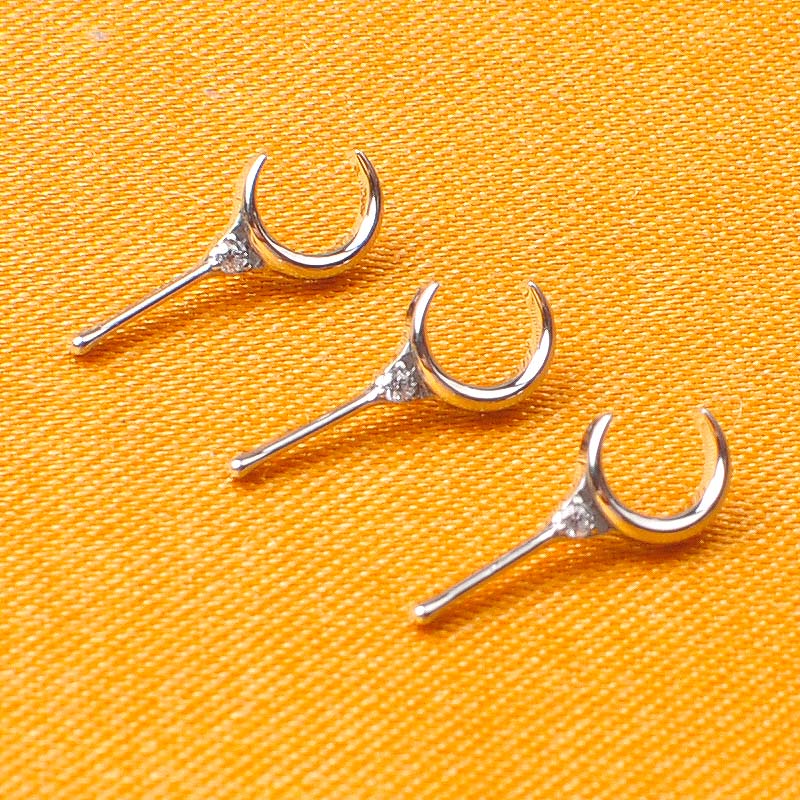 ASTM-F136 Titanium Crescent Moon Wand Threaded End Fairy Tale Earring Stud Zircon Titanium Body ...