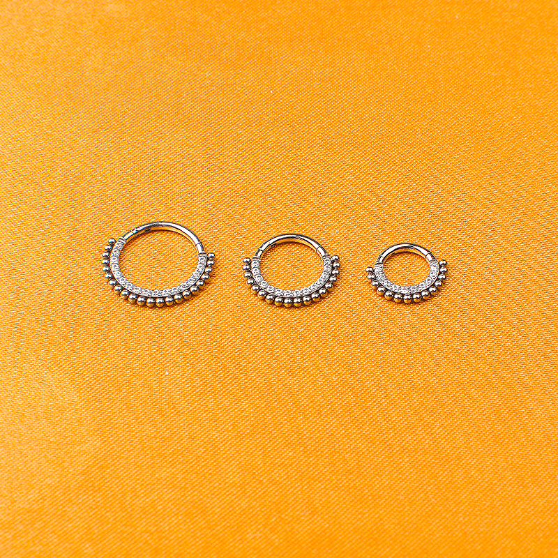 ASTM F136 Titanium CZ Stones Set On Hinged Segment Clicker Nose Rings ...