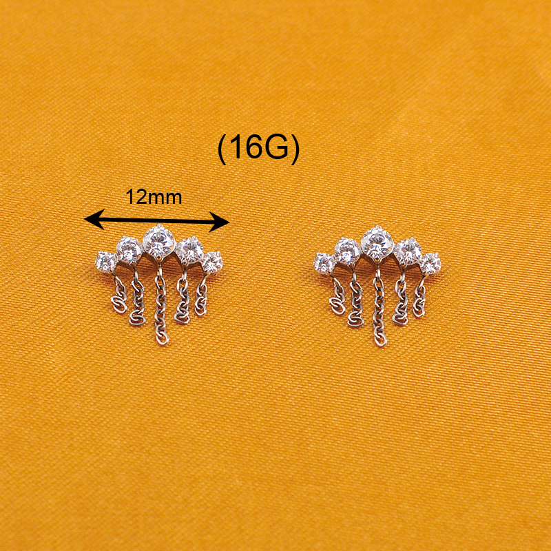 Five zircons and tassel chain Internal Threaded Piercing Titanium Body ...